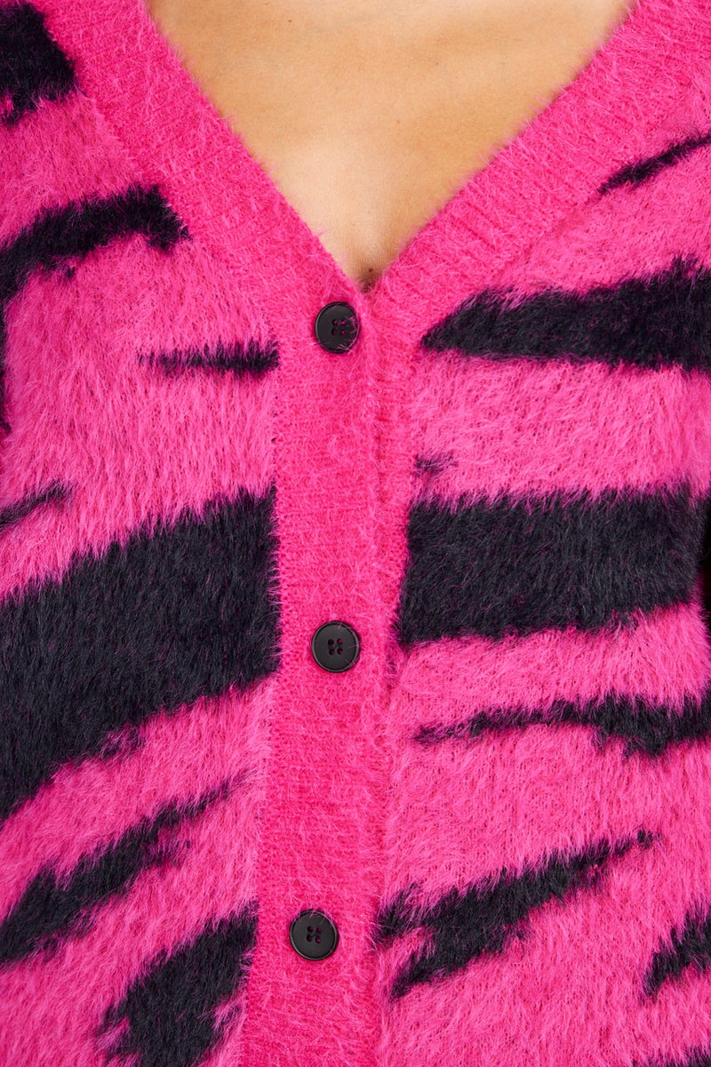 Fuzzy Hot Pink Tiger Print Cardigan | Naked City Clothing